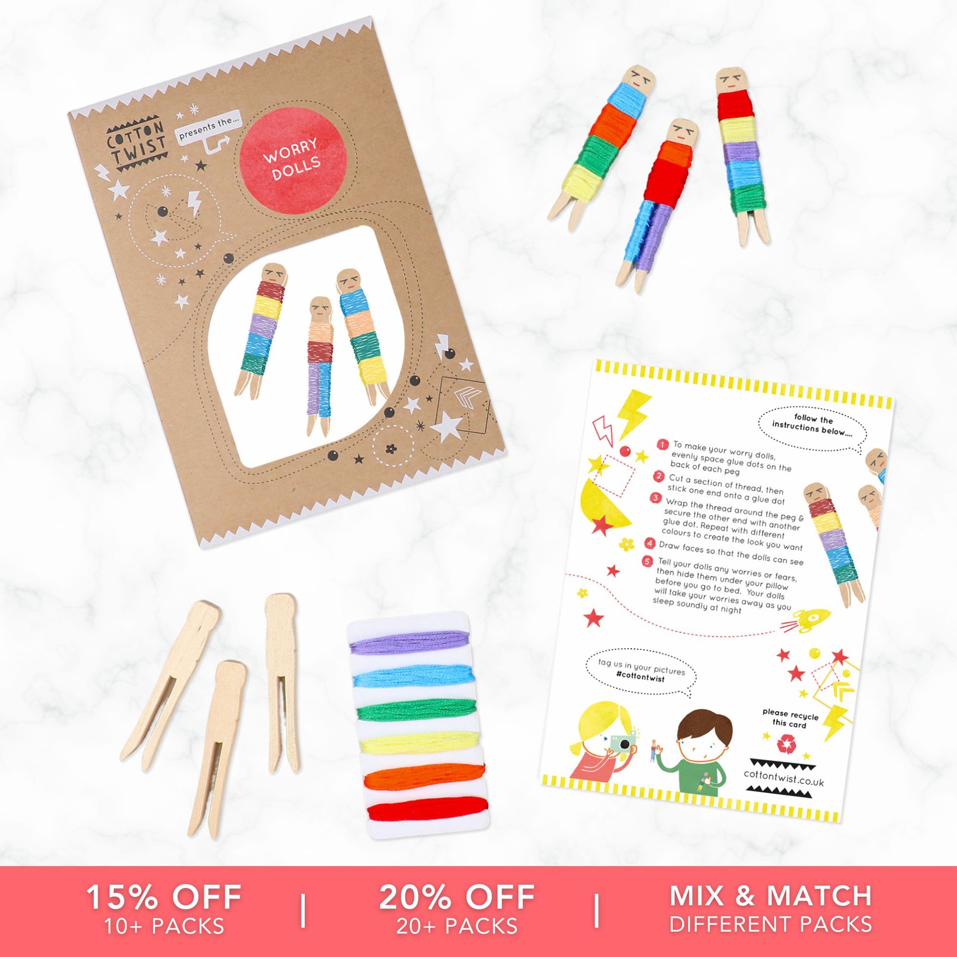 make your own worry dolls kit - sustainable craft kit - cotton twist ...