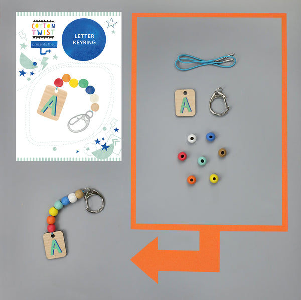 make your own letter keyring - sustainable craft kit - cotton twist