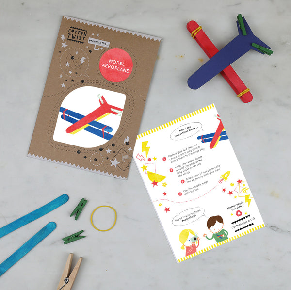 make your own model aeroplane - sustainable craft kit - cotton twist